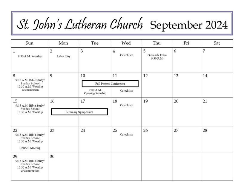 St. John's Lutheran Church | Calendar