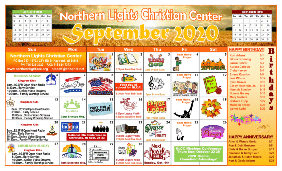 Northern Lights Christian Center | Monthly Church Calendar
