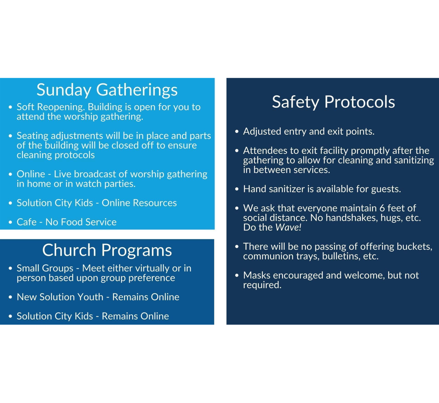 Solutions Church | A Plan To Reopen: Overview