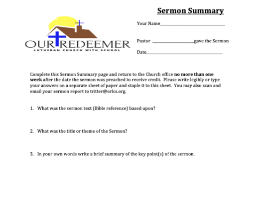 Our Redeemer Lutheran Church with School | Worship notes