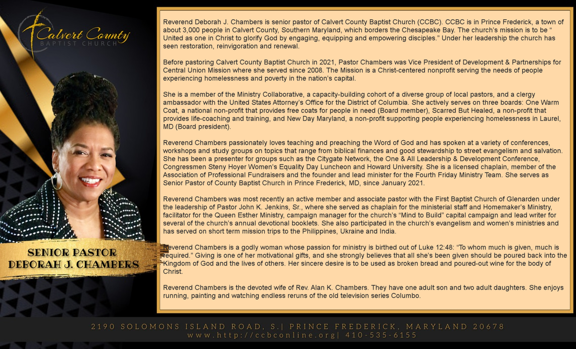 Calvert County Baptist Church | Pastor Deborah Chambers