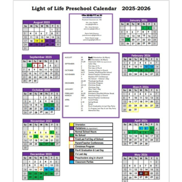 Light of Life Lutheran Church | 2025-2026 Preschool Calendar