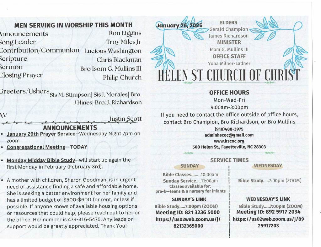 Helen St. Church of Christ | January 26, 2025