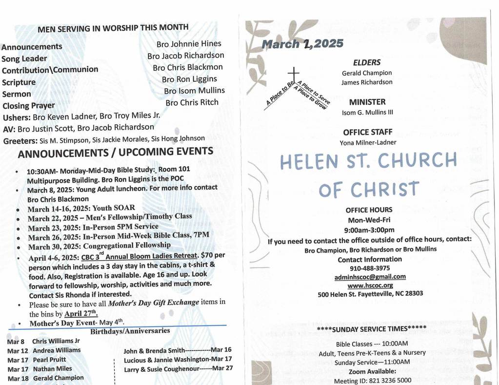 Helen St. Church of Christ | March 2, 2025
