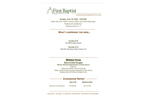 First Baptist Church of Johnson City, NY | Weekly Bulletins