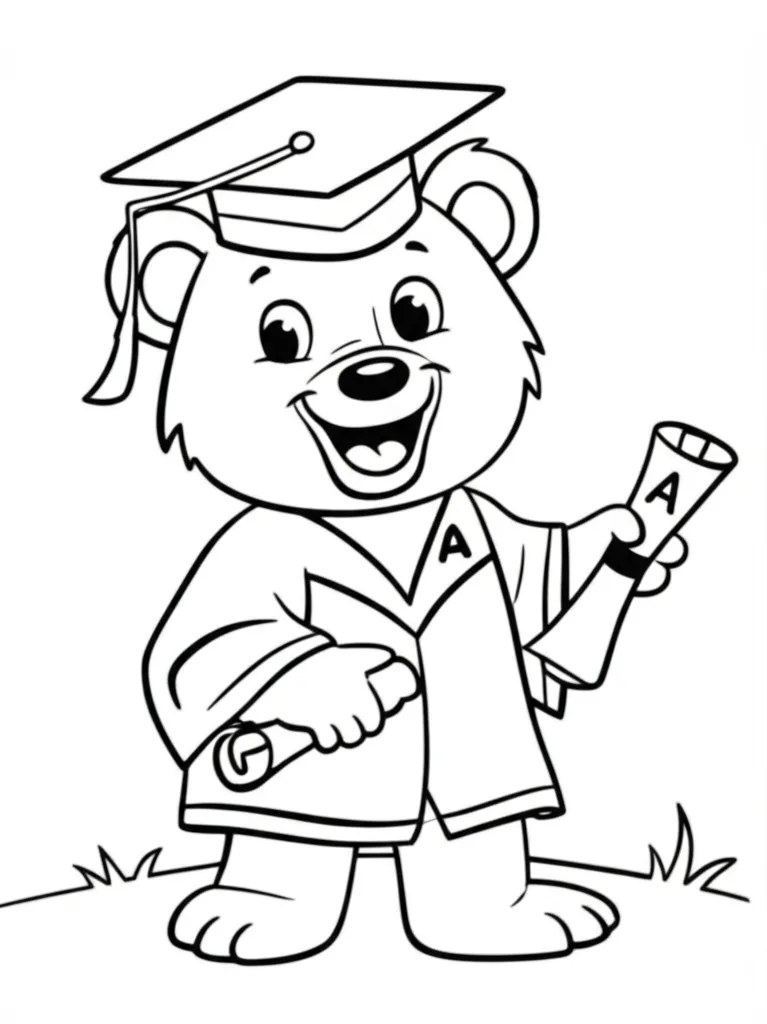 A Happy Bear Wearing A Graduation Cap And Holding An Alphabet Diploma ...