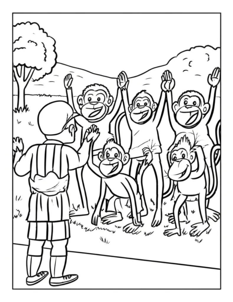 A Group Of Monkey Fans Cheering On Their Team As The Referee Makes A ...