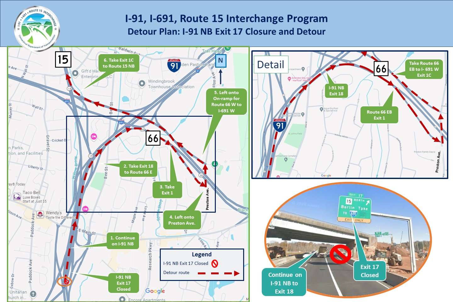 Phase 2: Detour Route for I-91 NB Exit 17 Closure – I-91/I-691/Route 15 ...