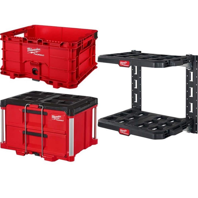 Milwaukee Tool / PACKOUT Racking Kit with 2-Drawer Tool Box and Crate ...