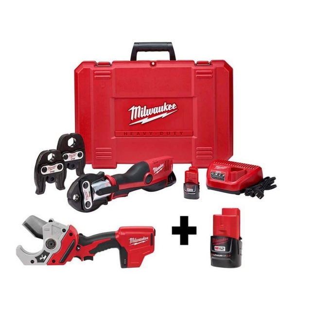 Milwaukee Tool / M12 12-Volt Lithium-Ion Force Logic Cordless Press Tool Kit (3 Jaws Included ...