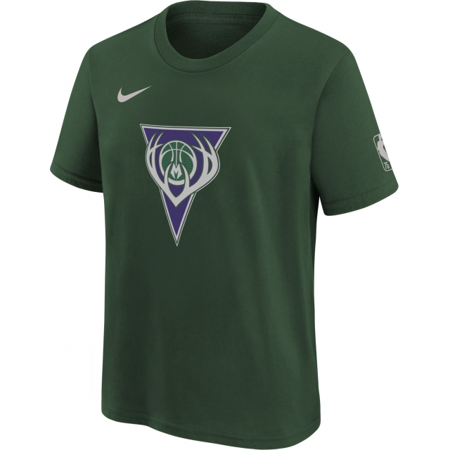 Nike / Youth 2021-22 City Edition Milwaukee Bucks Green Logo T-Shirt