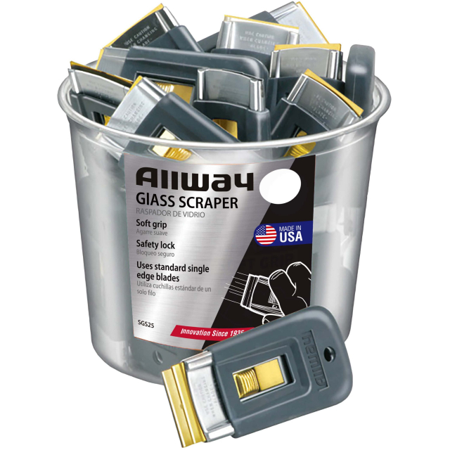 Allway Tools / Bucket Soft Grip, Steel, Glass Scraper, (25/Bucket)