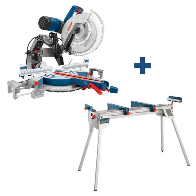 Bosch / 12 in. DUAL-BEVEL GLIDE MITER SAW with FOLDING-LEG MITER SAW STAND