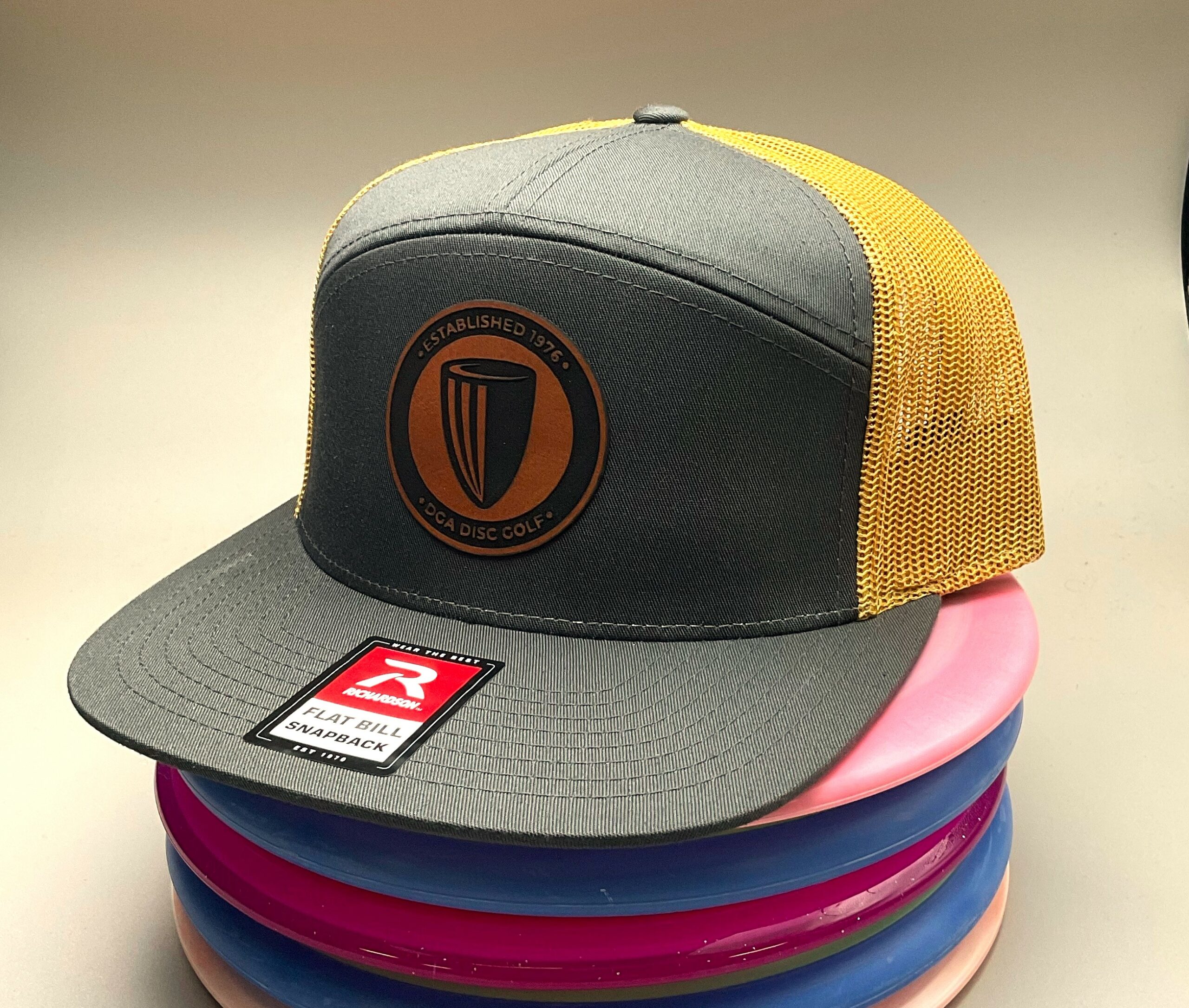 DGA Leather Patch 7 Panel Mesh Snapback • Marshall Street Disc Golf