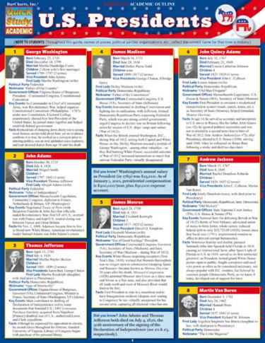 Matthews MUSC Bookstore : U.S. Presidents Laminated Reference Chart