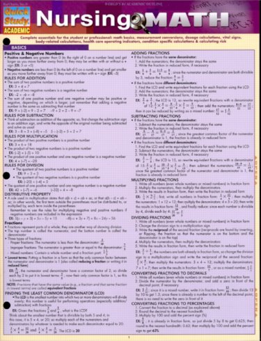 Matthews MUSC Bookstore : Nursing Math Reference Chart
