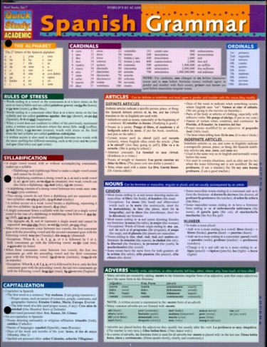 Campus Store : Spanish Grammar Laminated Reference Chart