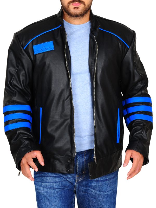 Pitch Black & Blue Biker Leather Jacket | Biker Jacket | MauveTree