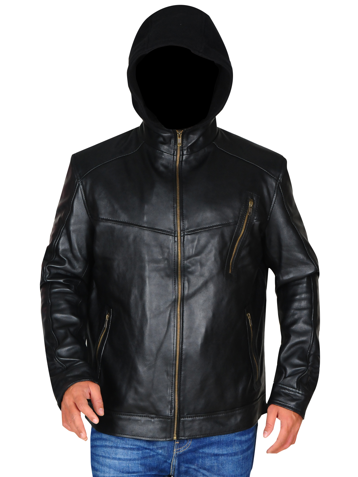 Jet Black Hoodie Leather Jacket | Men's Jacket | MauveTree