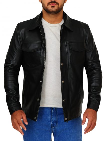 Flap Button Black Leather Jacket For Men | Men Jacket | MauveTree