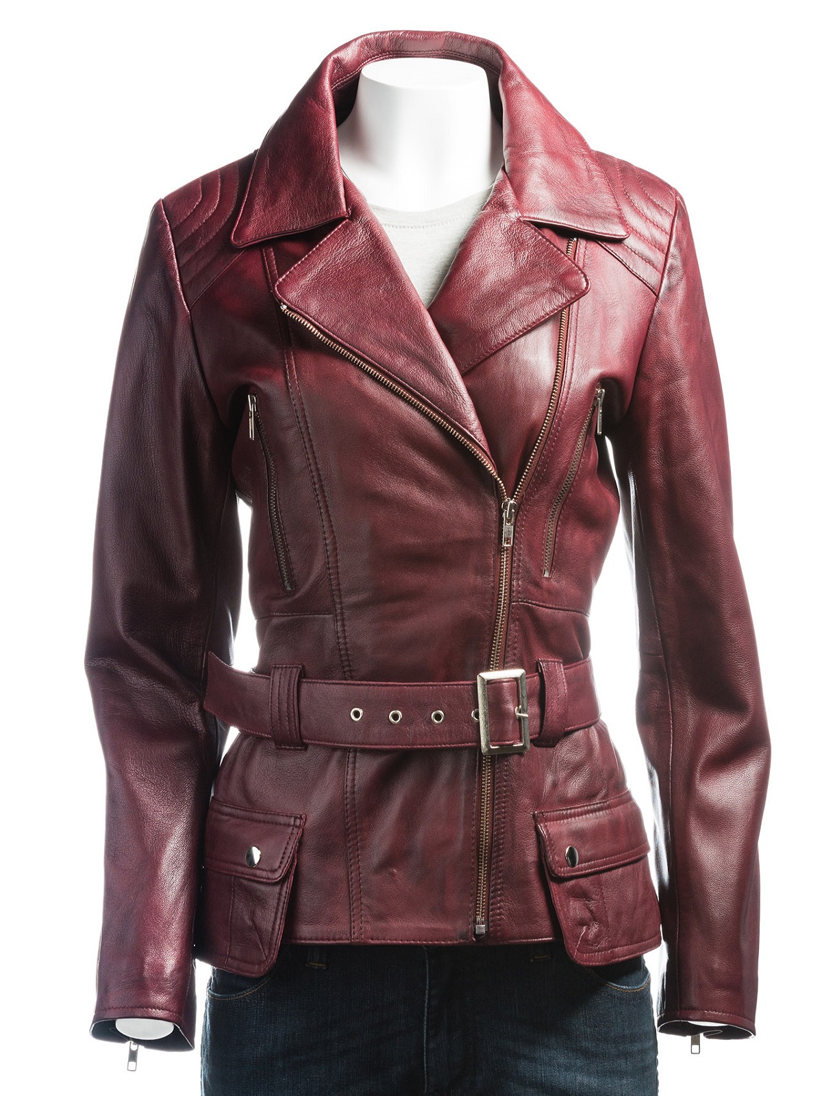 Dark Maroon Leather Jacket | Women Jacket | MauveTree