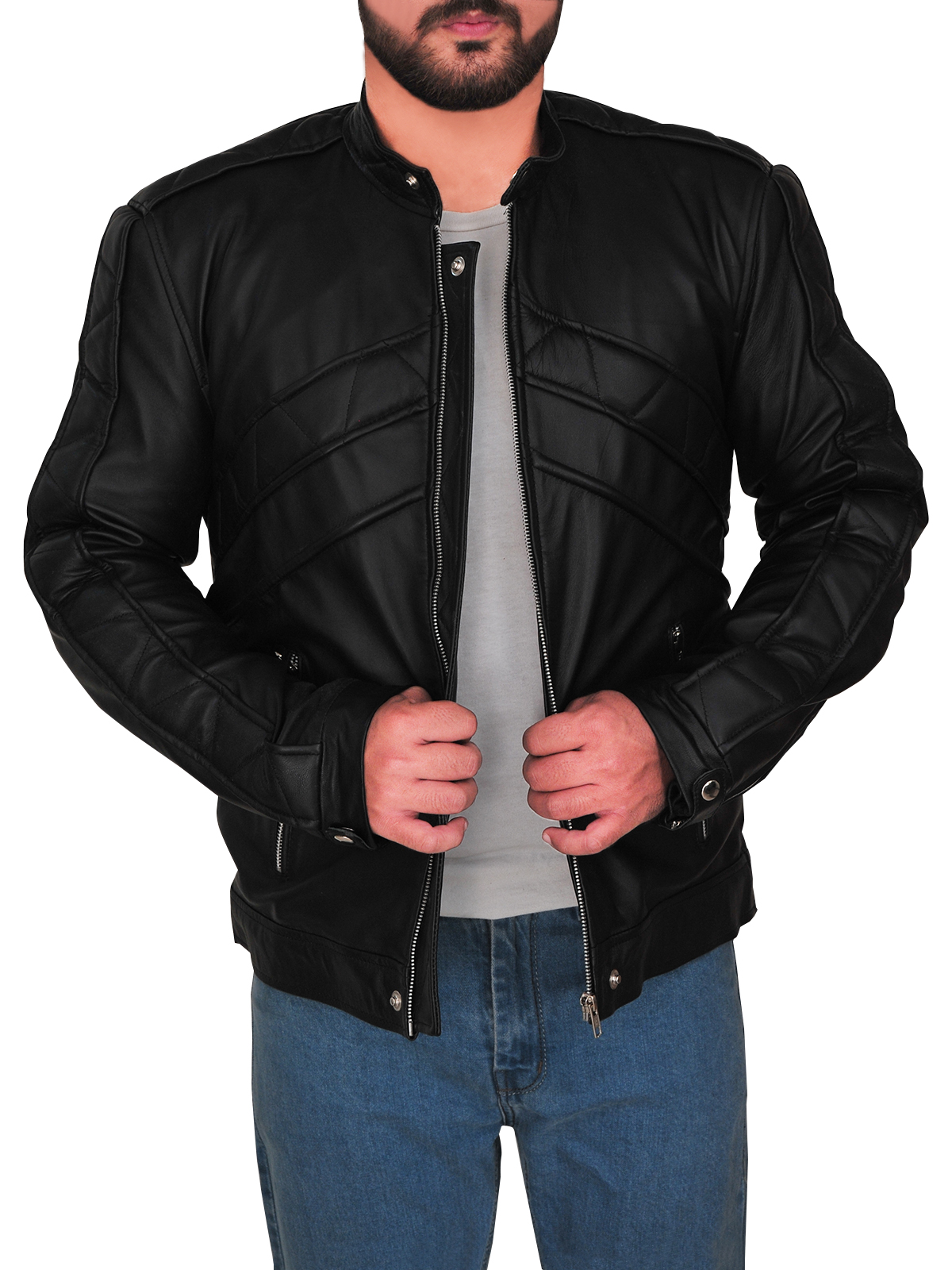 Men Stylish Jet Black Leather Jacket - Men Jacket - MauveTree