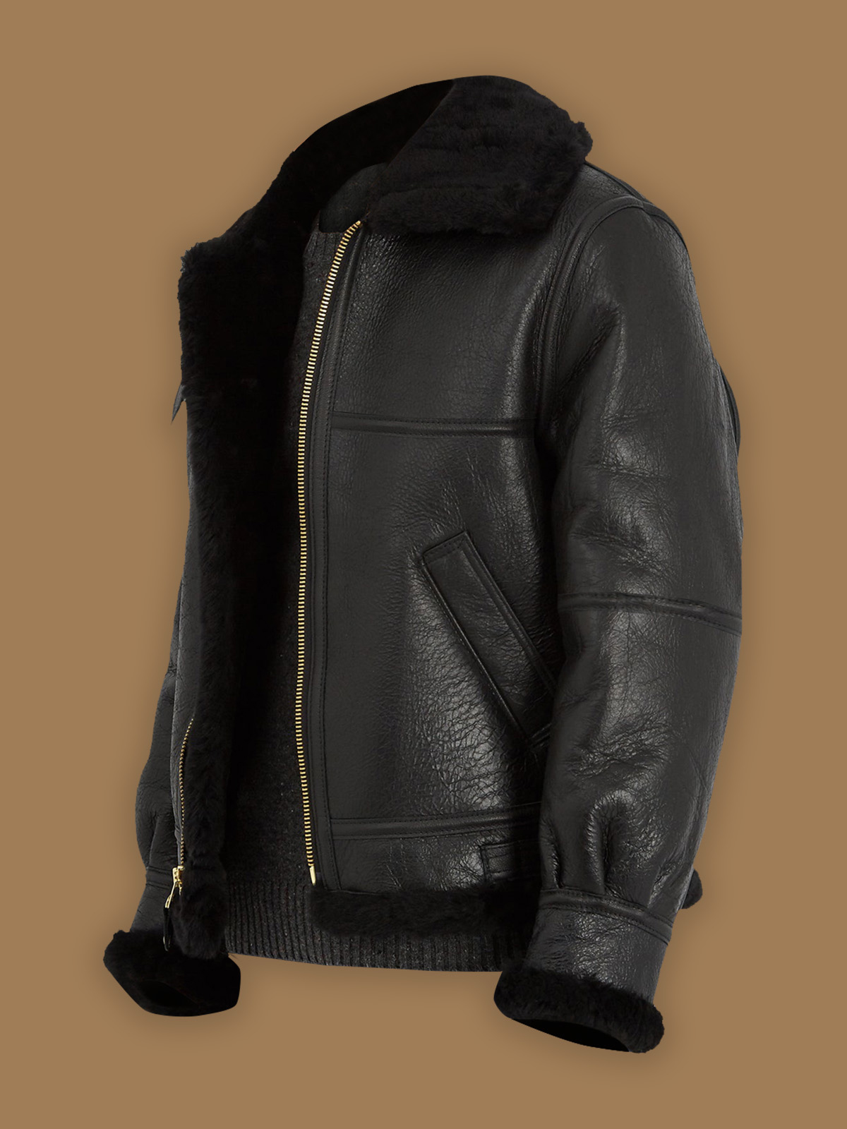 Women Pure Black B3 Shearling Jacket | Women Jacket | MauveTree