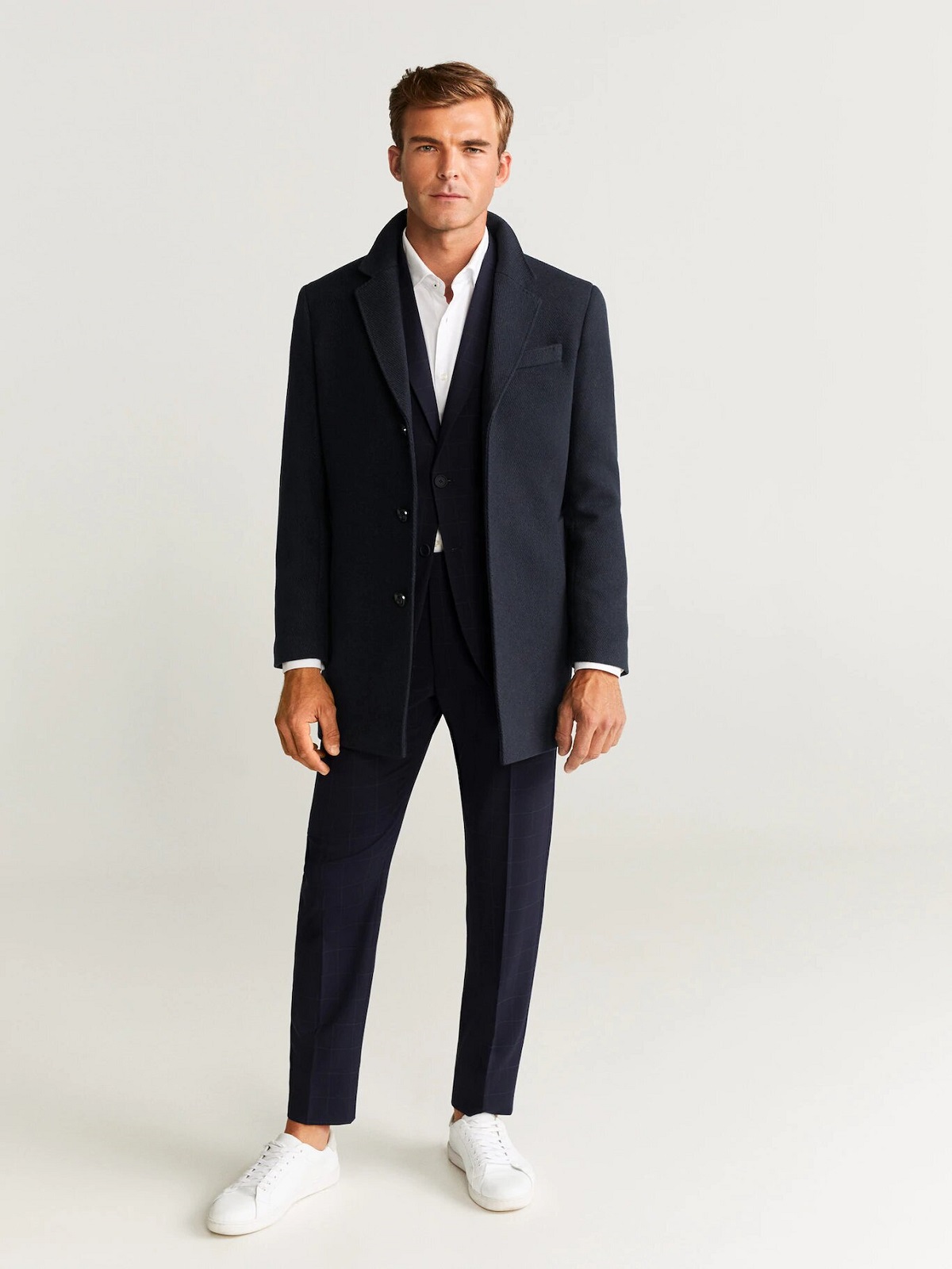 Men Dark Navy Wool Trench - Men Jacket - MauveTree
