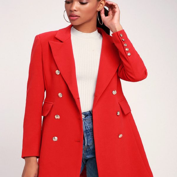 Women Red Long Wool Coat | Women Jacket | Mauvetree.com
