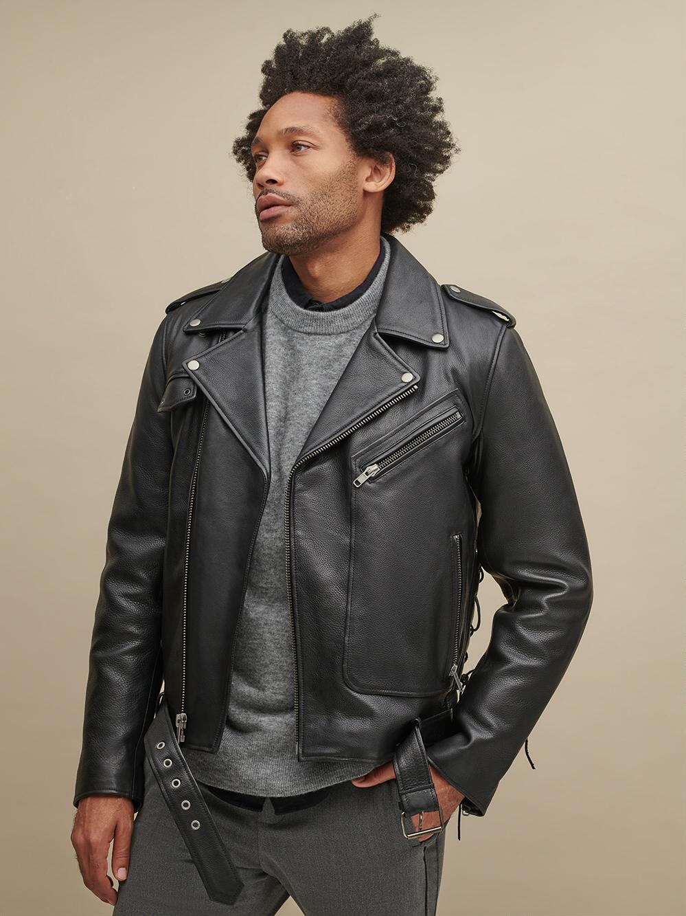 Classic Men's Black Leather Rider Jacket - Mauve Tree - MauveTree.com
