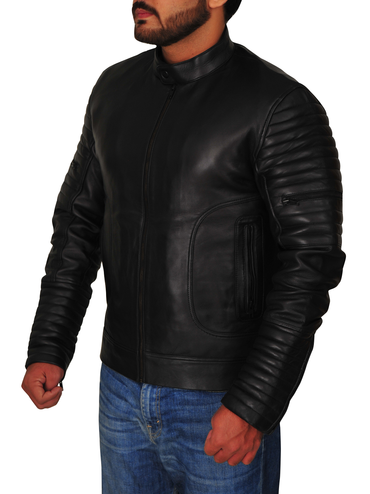 Mens Padded Sleeve Moto Leather Jacket - Mauve Tree - MauveTree.com