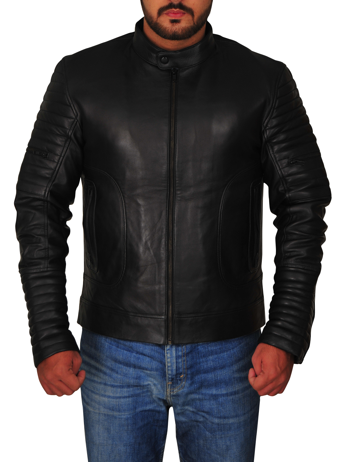 Mens Padded Sleeve Moto Leather Jacket - Mauve Tree - MauveTree.com