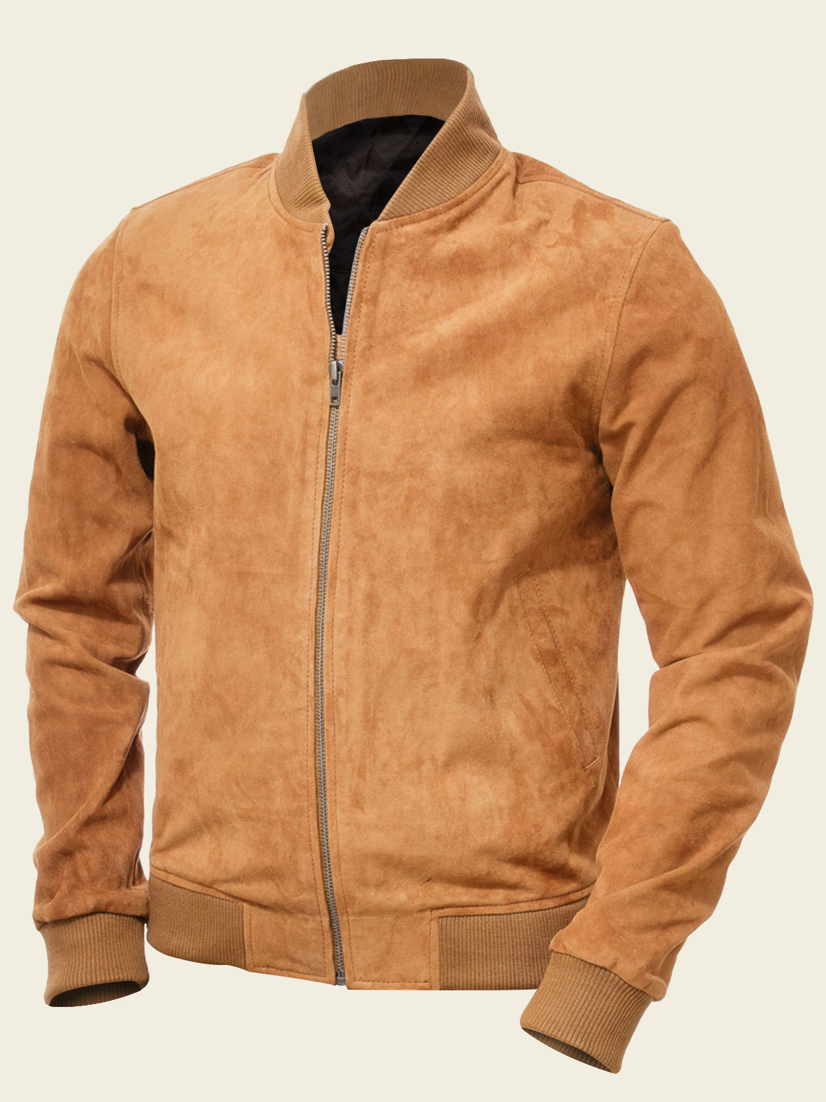 Men Tan Suede Bomber Jacket - Men Jacket - Mauvetree.com