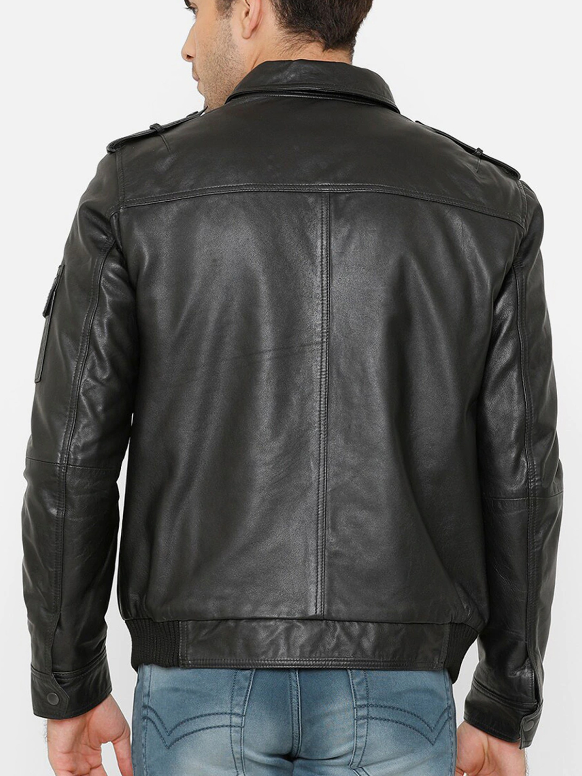 Men PU Biker Jacket in Black Color