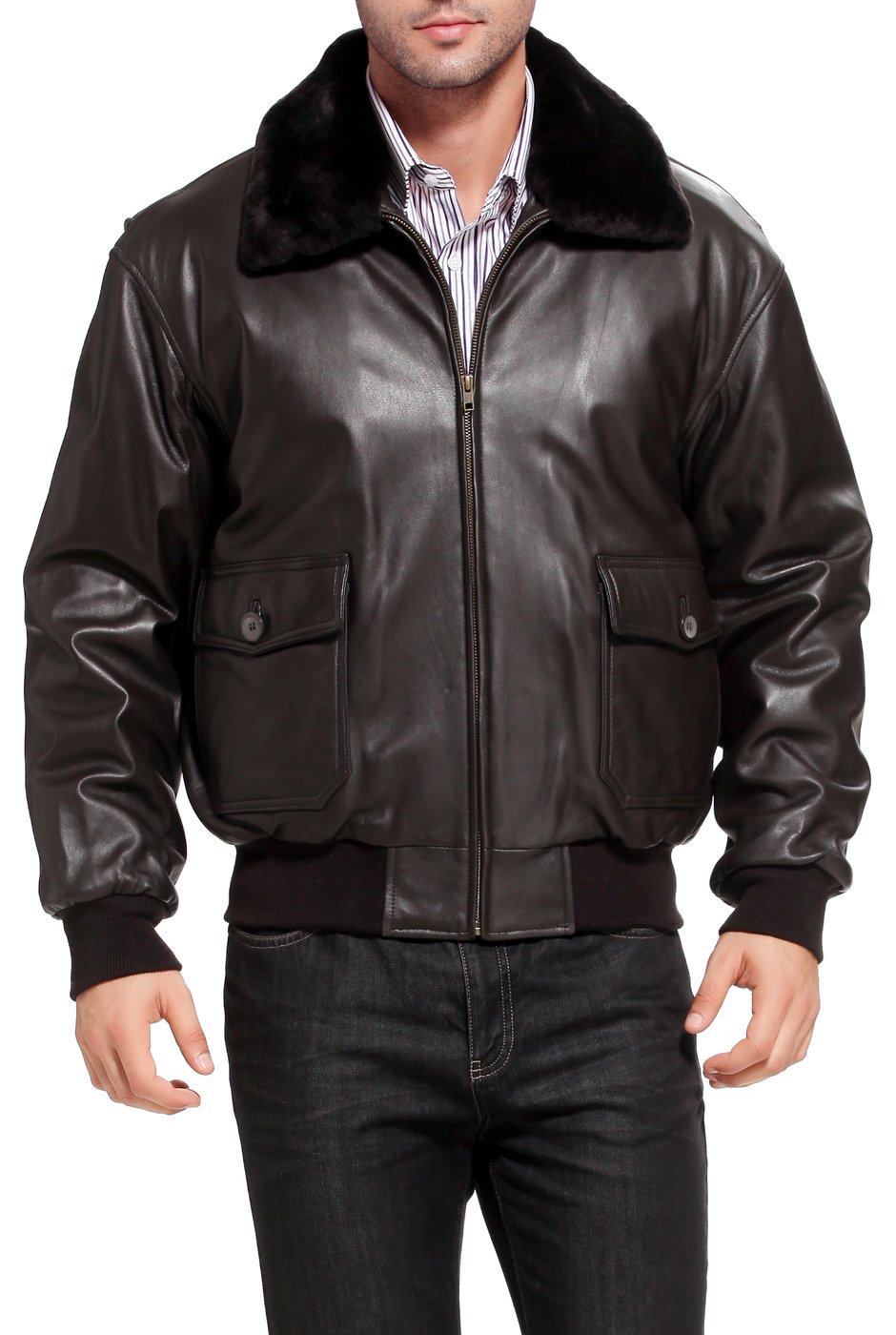 Goatskin Leather Flight Bomber Jacket For Men