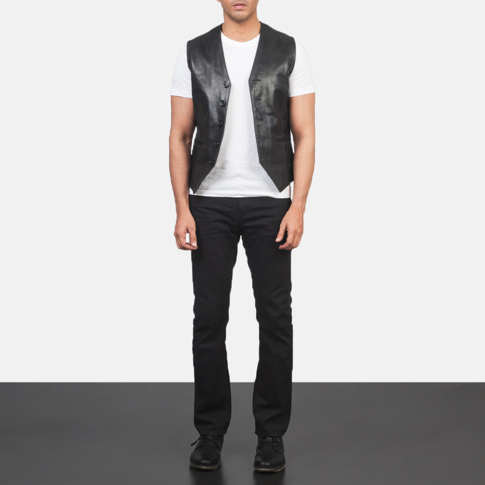 Men Black Leather Vest - Men Jacket - Mauve Tree