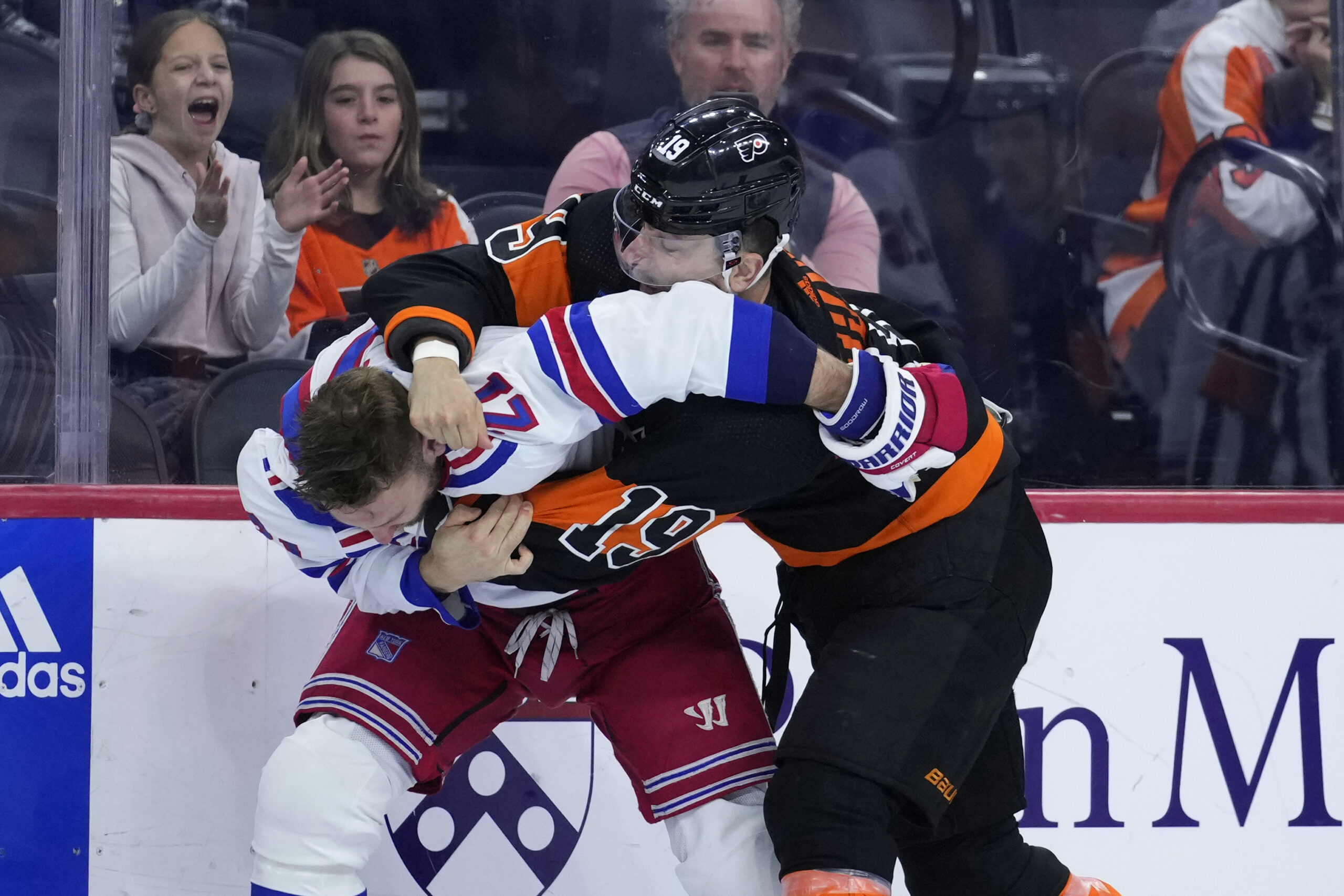 (UPDATED) Watch: Flyers' Hathaway Hammers Two Rangers In Early Fights