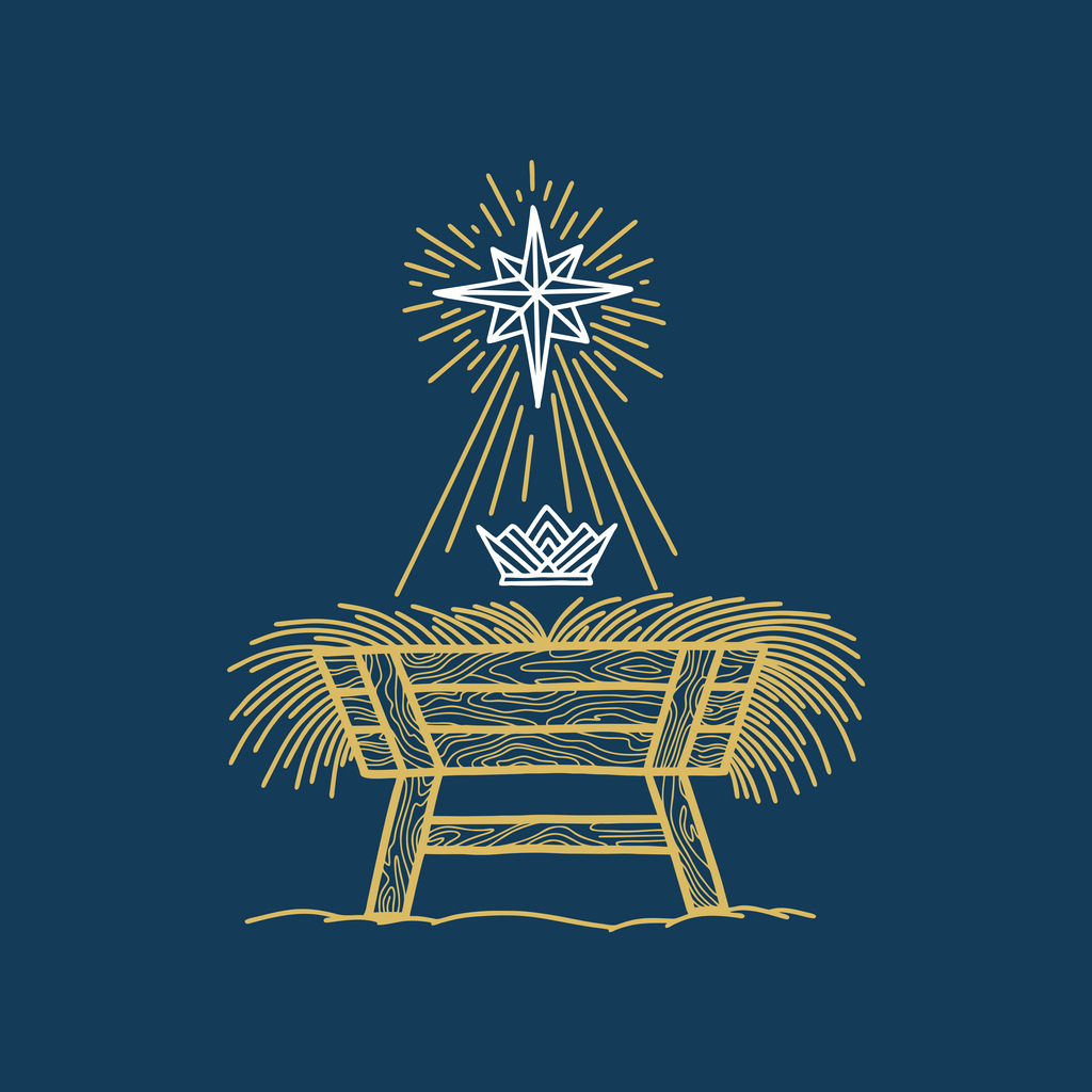The Nativity Scene. A hand-drawn manger for the baby Jesus. Star of ...