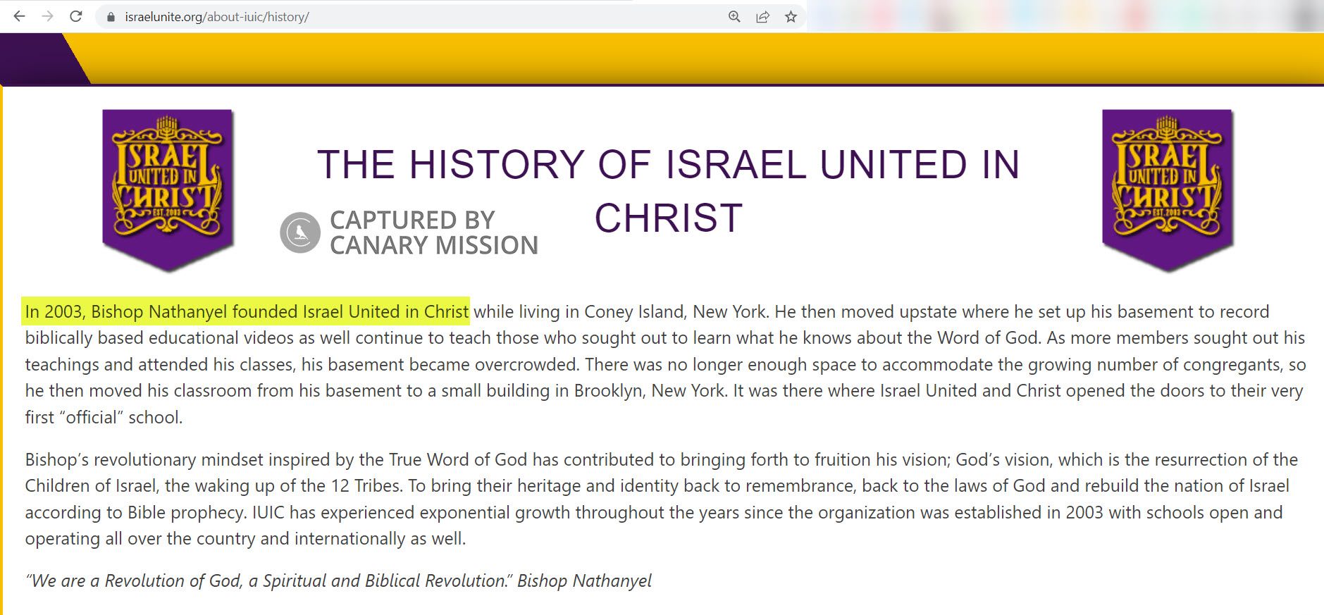 Israel United in Christ - Canary Mission
