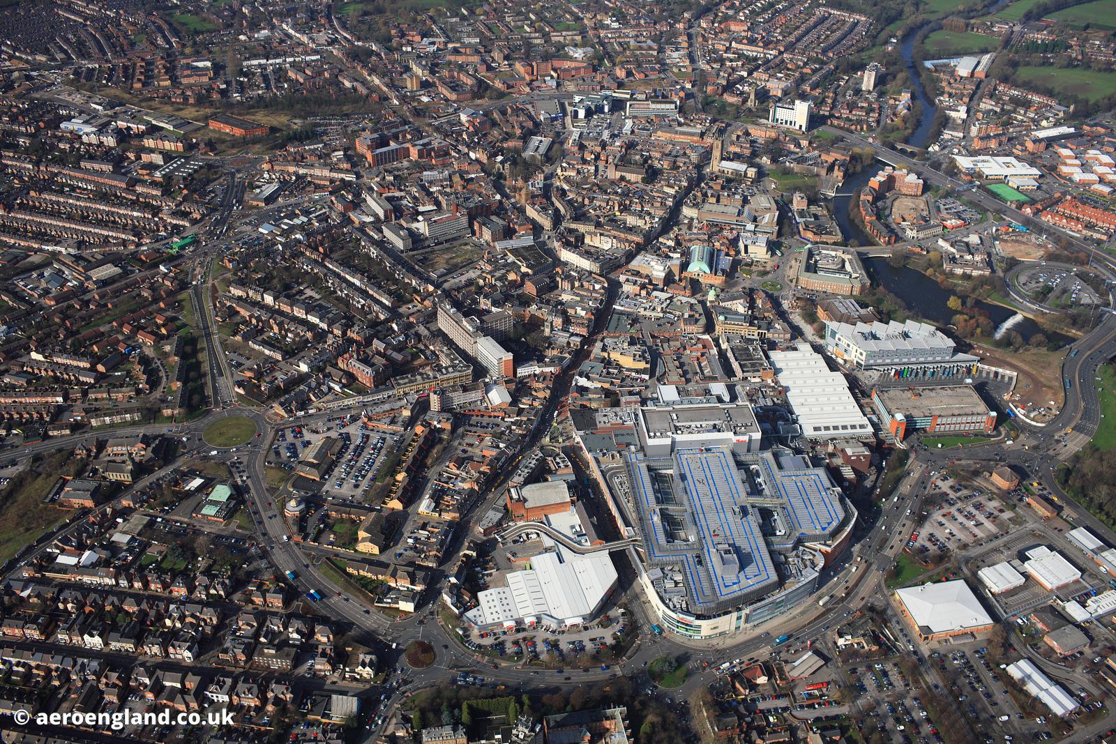aeroengland | aerial photograph of Derby city centre Derbyshire England UK