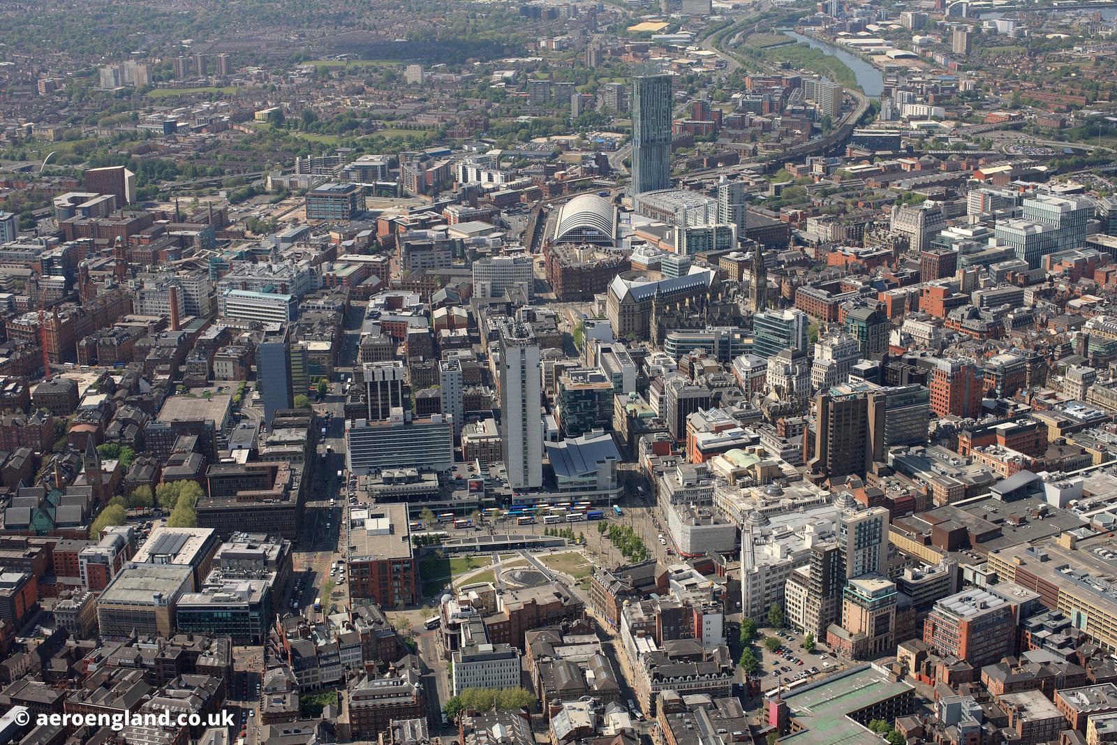 aeroengland | aerial view of Manchester City centre showing Piccadilly ...