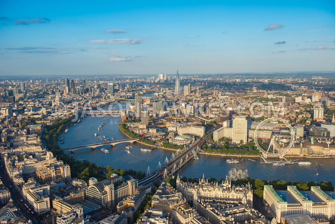 Aerial View. Aerial view of London, River Thames, Westminster, South ...