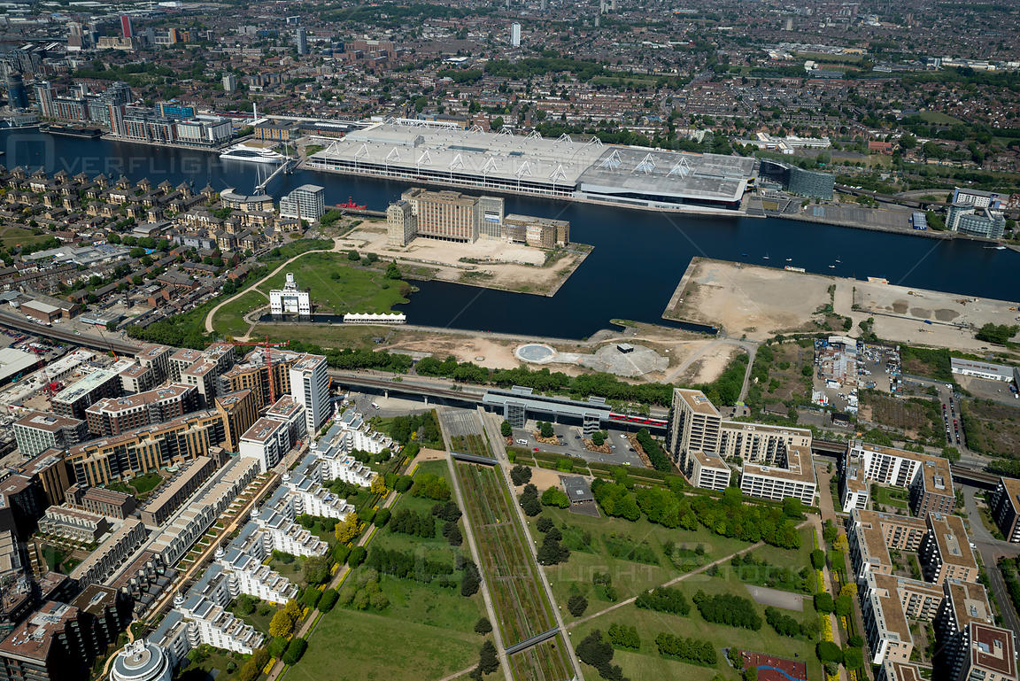 OverflightStock | Pontoon Dock and ExCel London England Aerial Stock Photo