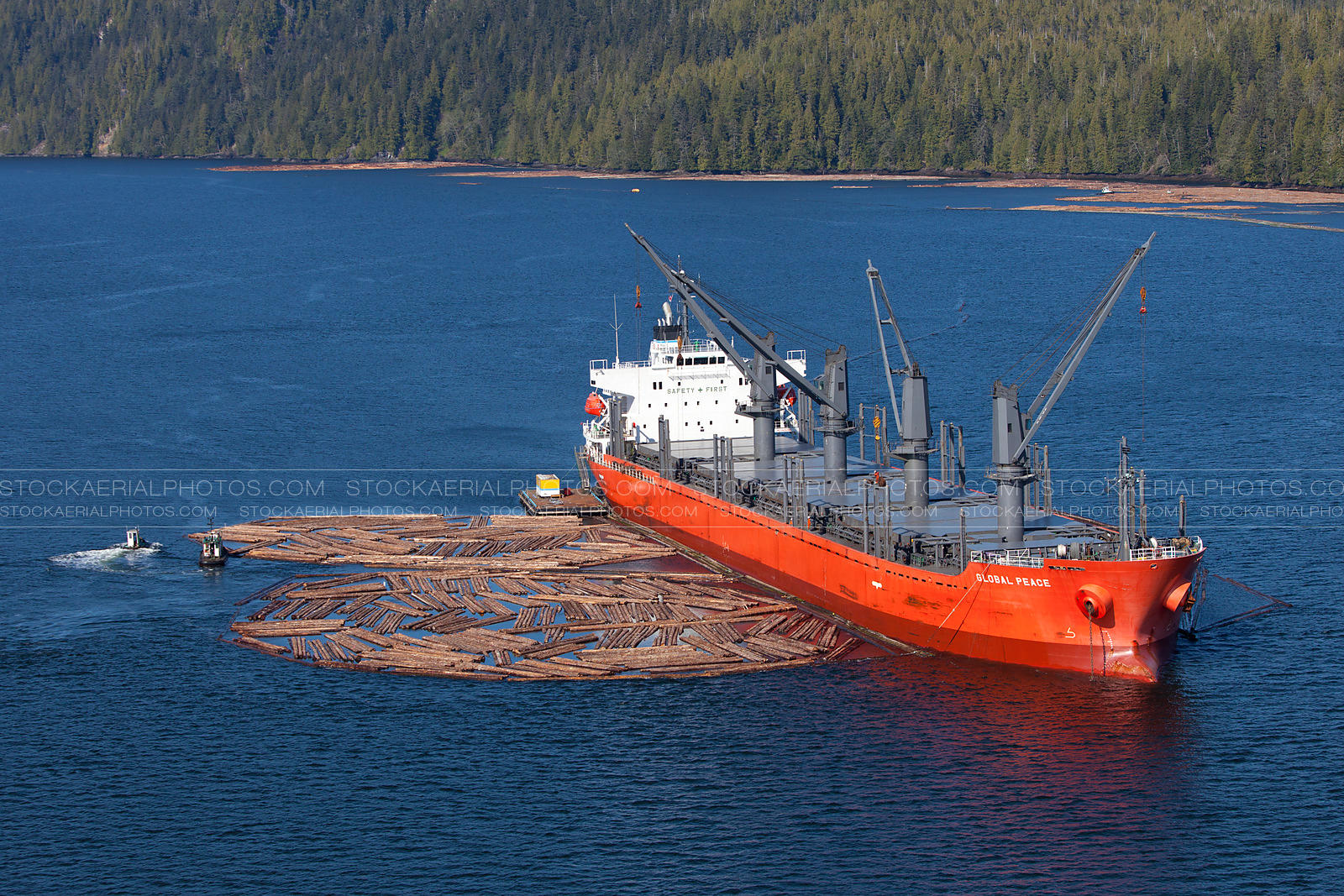 Aerial Photo | Cargo Ship with Raw Logs