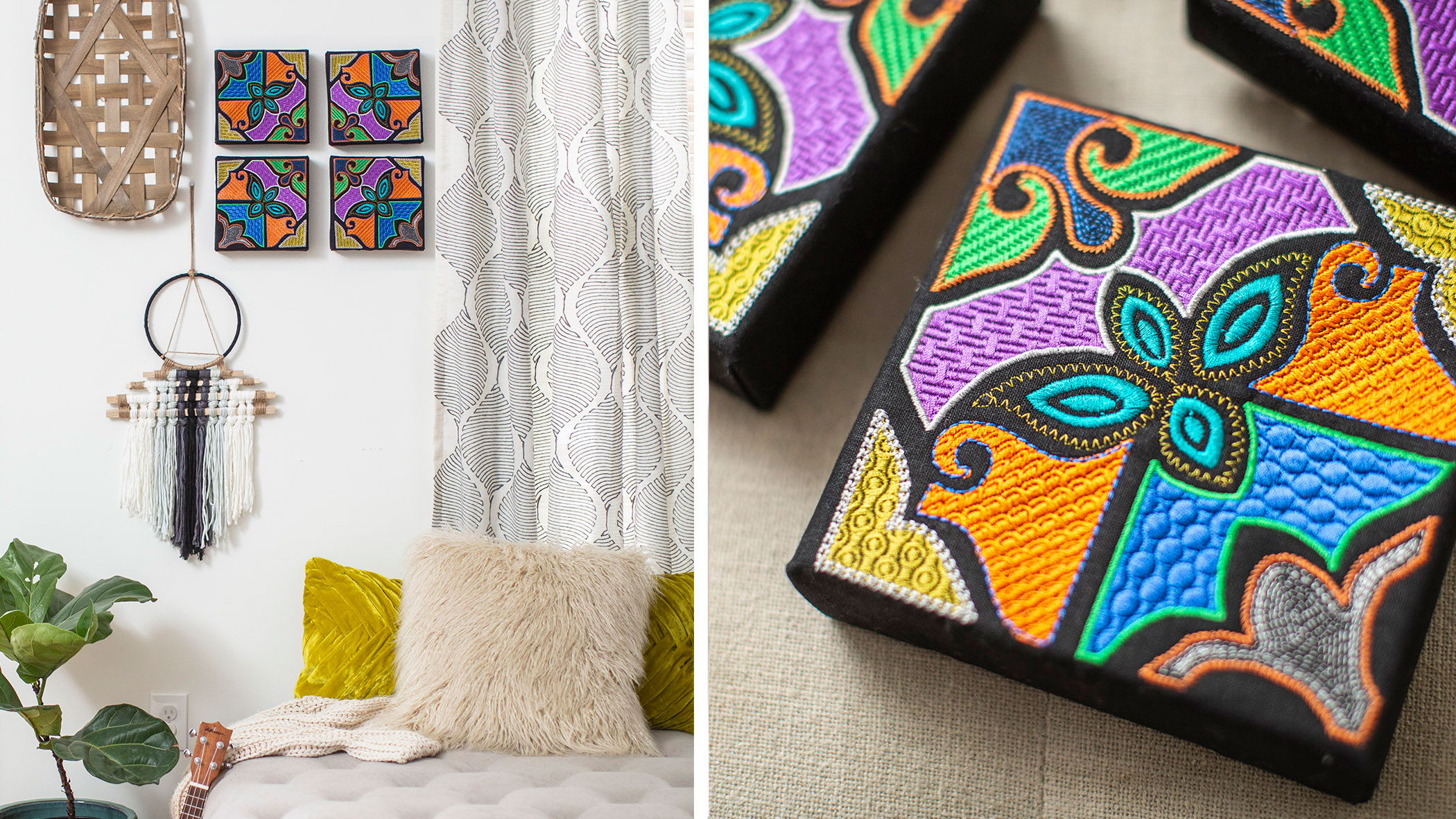 Embroidered Tile Wall Art