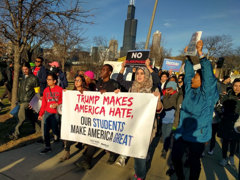 Outside Trump rally, protesters shout down hate - Medill Reports Chicago