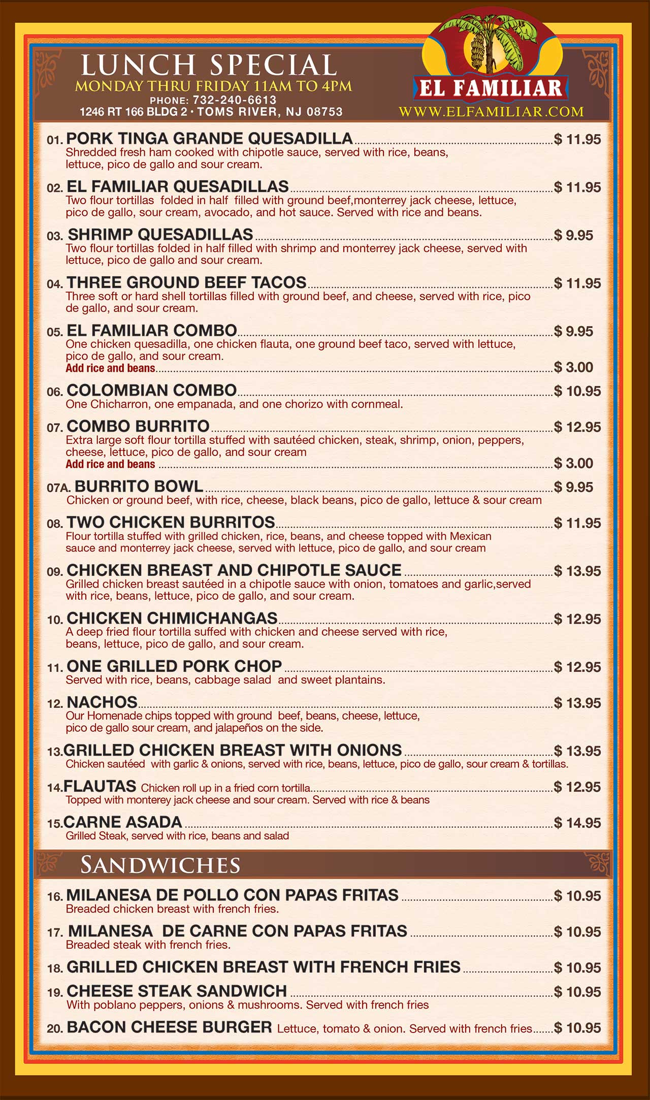 Menu - El Familiar Restaurant