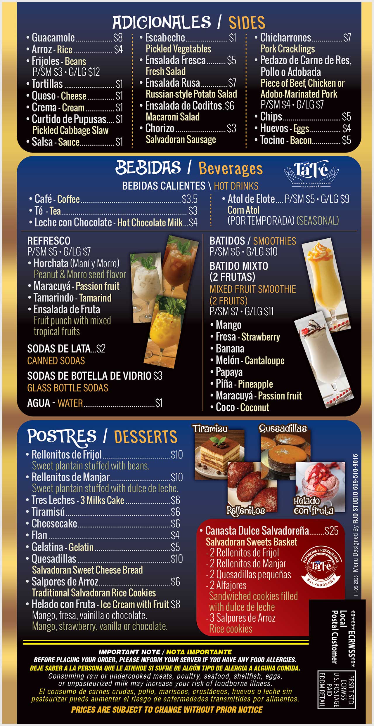 Menu | La Fe Pupuseria & Restaurant