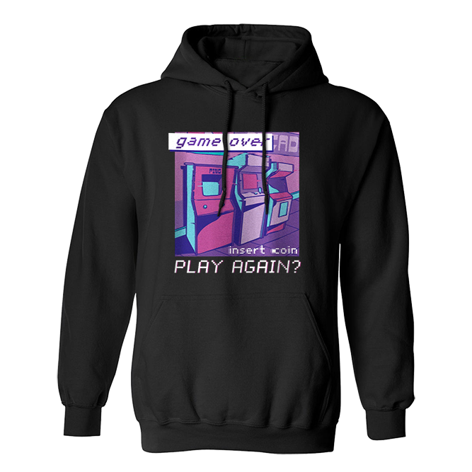 Game Over Vaporwave Retro Arcade Gamer Black Hoodie | Fan Made Fits