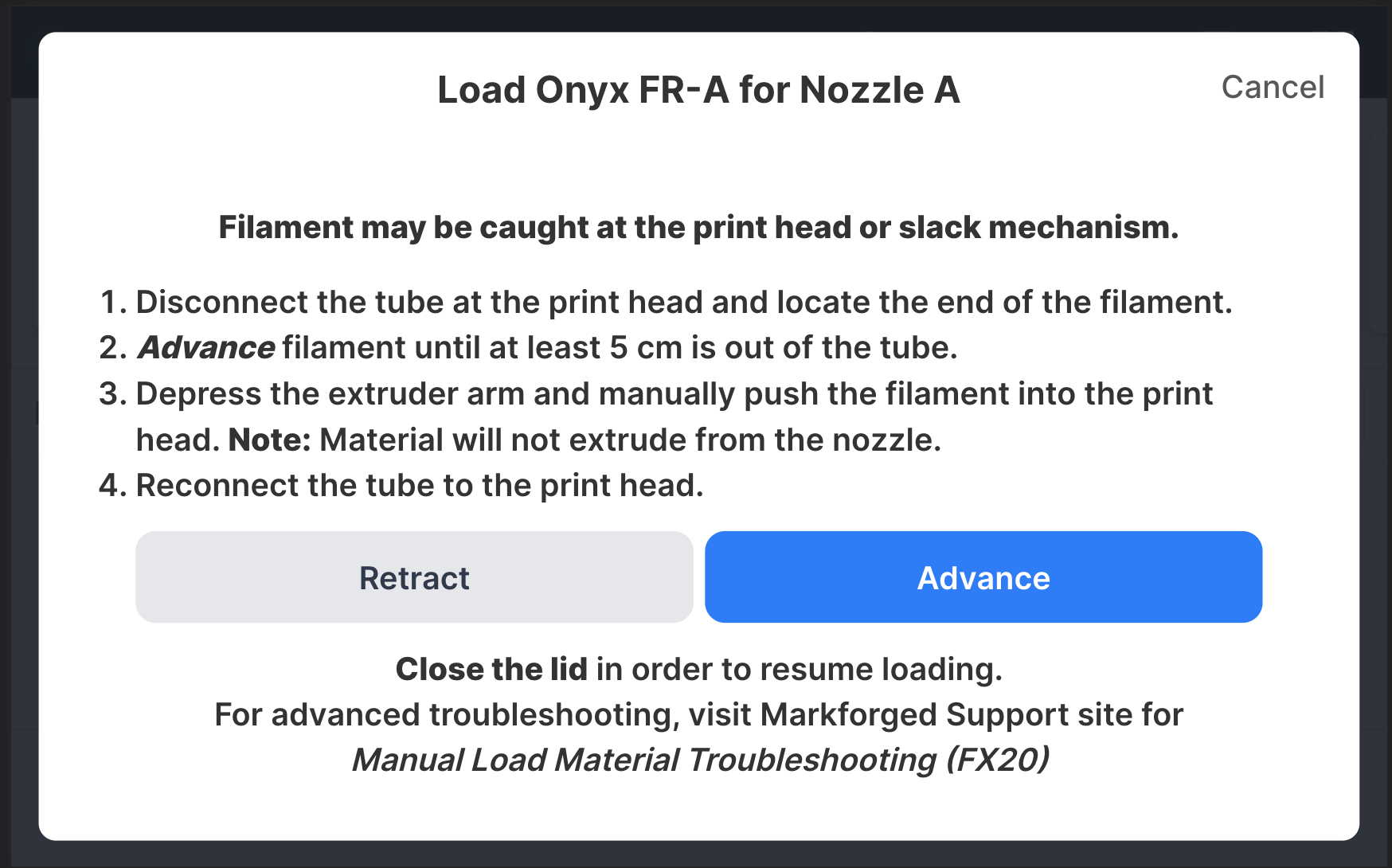 Manual Load Material Troubleshooting (FX20)